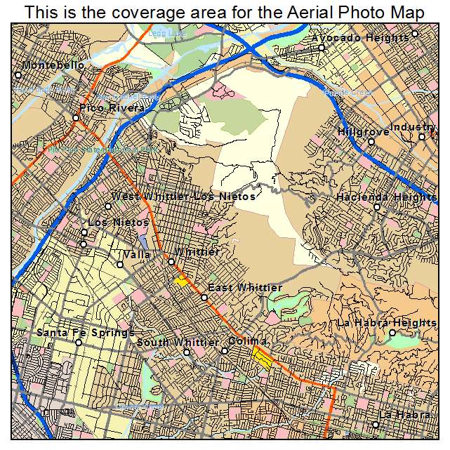 Aerial Photography Map Of Whittier CA California