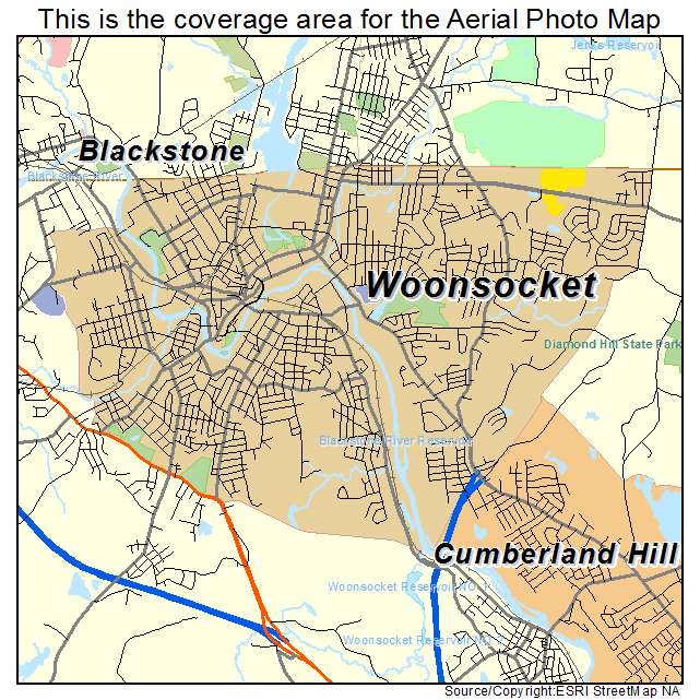 Aerial Photography Map Of Woonsocket RI Rhode Island