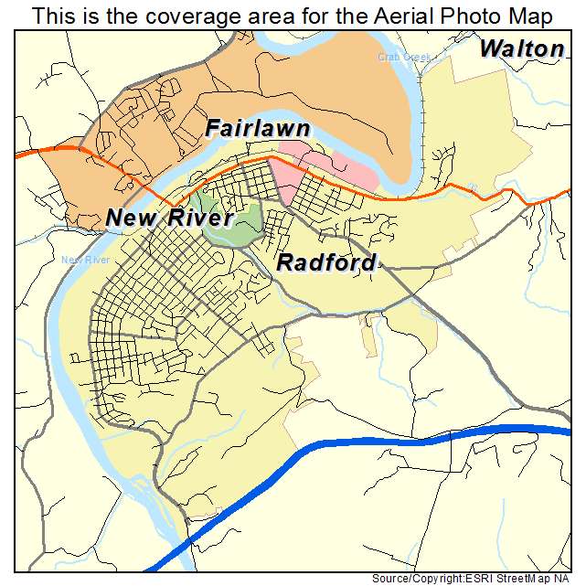 Aerial Photography Map Of Radford VA Virginia
